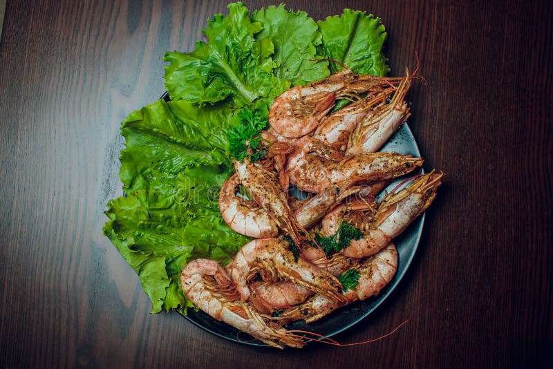 Prawns with Lemon and Rosemary. Top View. Square Image. Stock Image ...