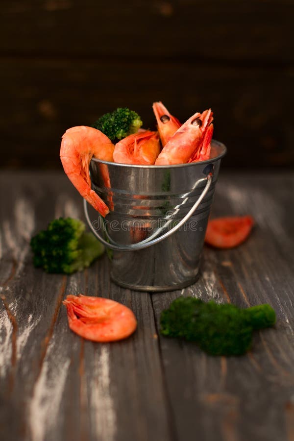 Prawns in a metal bucket stock image. Image of eating - 81913921