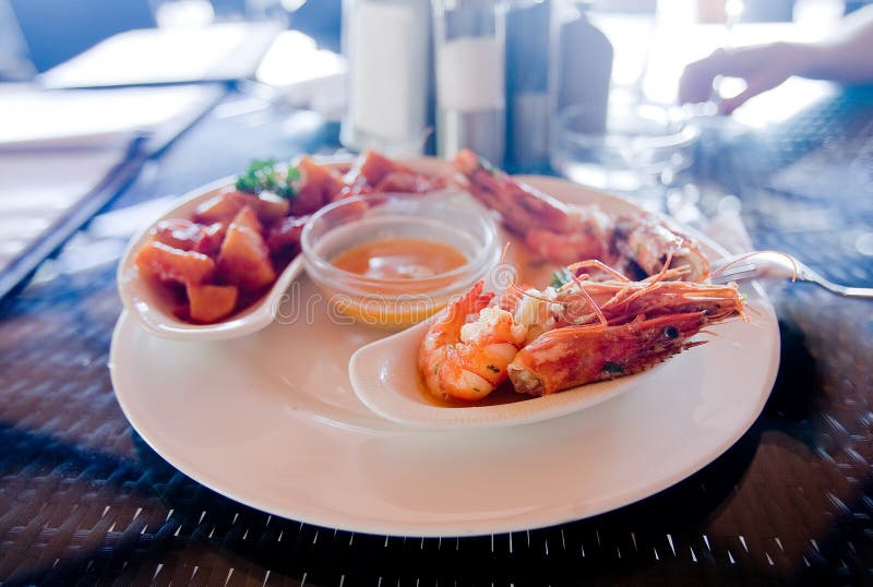 Prawns on a plate stock image. Image of shrimps, restaurant - 11923427