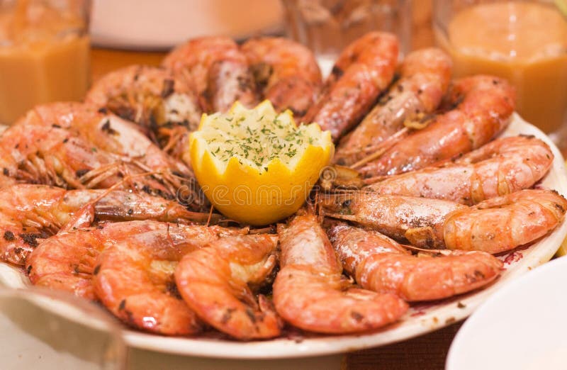 Prawns on a platter stock image. Image of close, cooked - 21902503