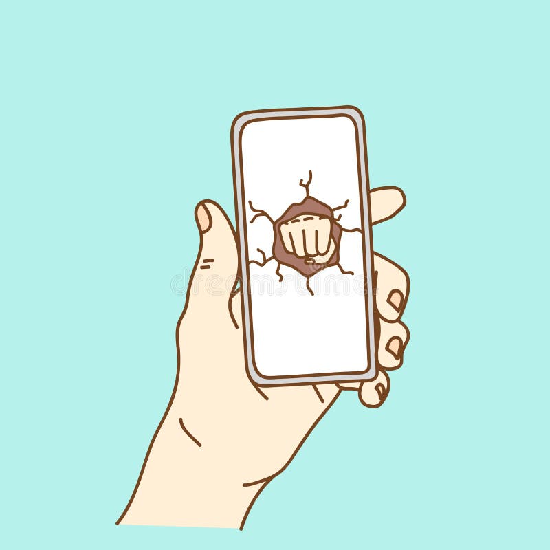 Hand Holding Phone Broken Screen, Hand Breaking through the Screen ...