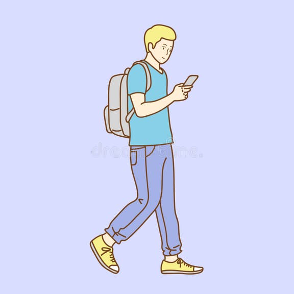 Happy Man Using Phone while Walking on Street. Concept of Young People ...