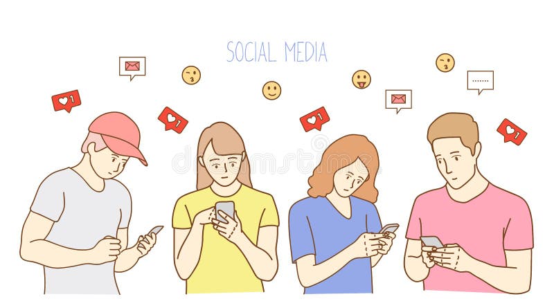 Millennials Using Social Media with Icons. Hand Drawn Style Stock ...