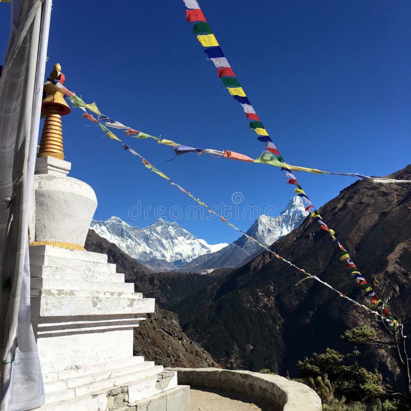 Pray along the way stock photo. Image of trek, pray, namchee - 80998306