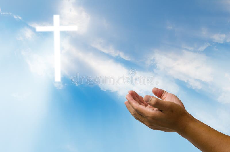 Pray for God`s Blessing Cross on Natural Background. Stock Image ...