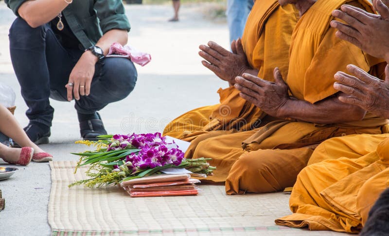 Pray, the Monks and Religious Rituals in Thai Ceremony Stock Photo ...