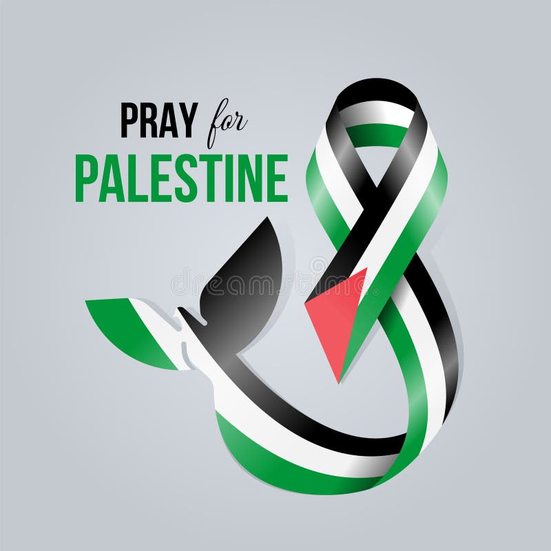 Pray for Palestine - Text and Palestine Flag Ribbon with Peace Bird ...