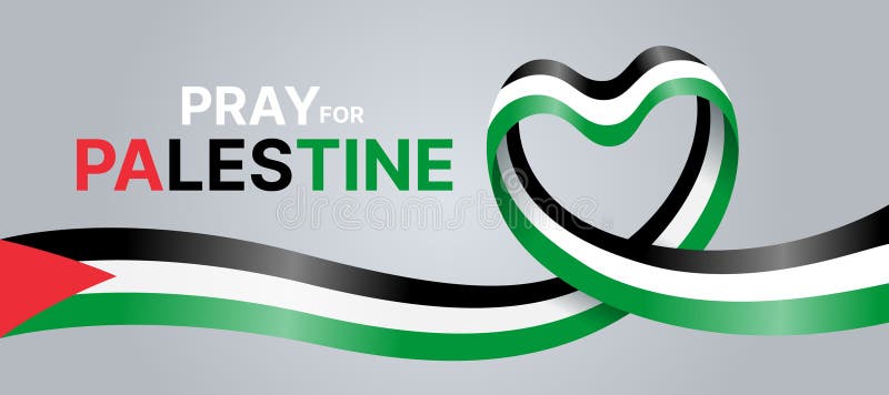 Pray for Palestine Text and Long Ribbon Palestine Nation Flag Roll Wave ...