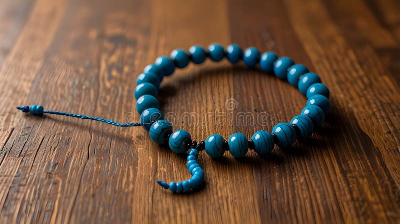 A Prayer Bead String Laid Out in a Spiral Pattern on a Wooden Surface ...