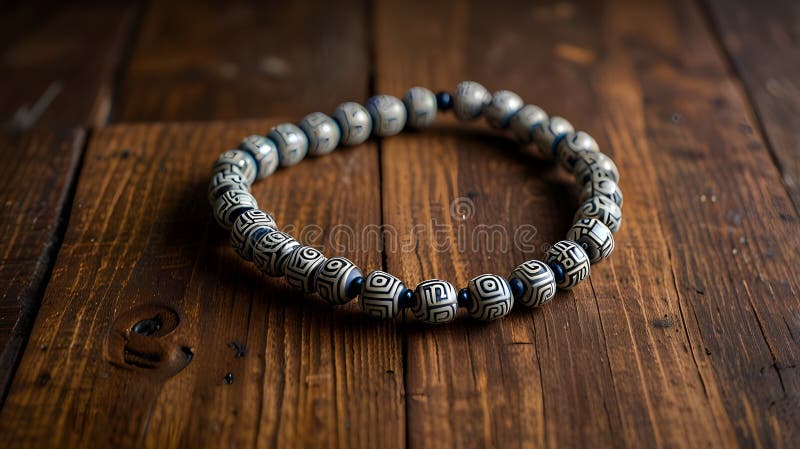 A Prayer Bead String Laid Out in a Spiral Pattern on a Wooden Surface ...