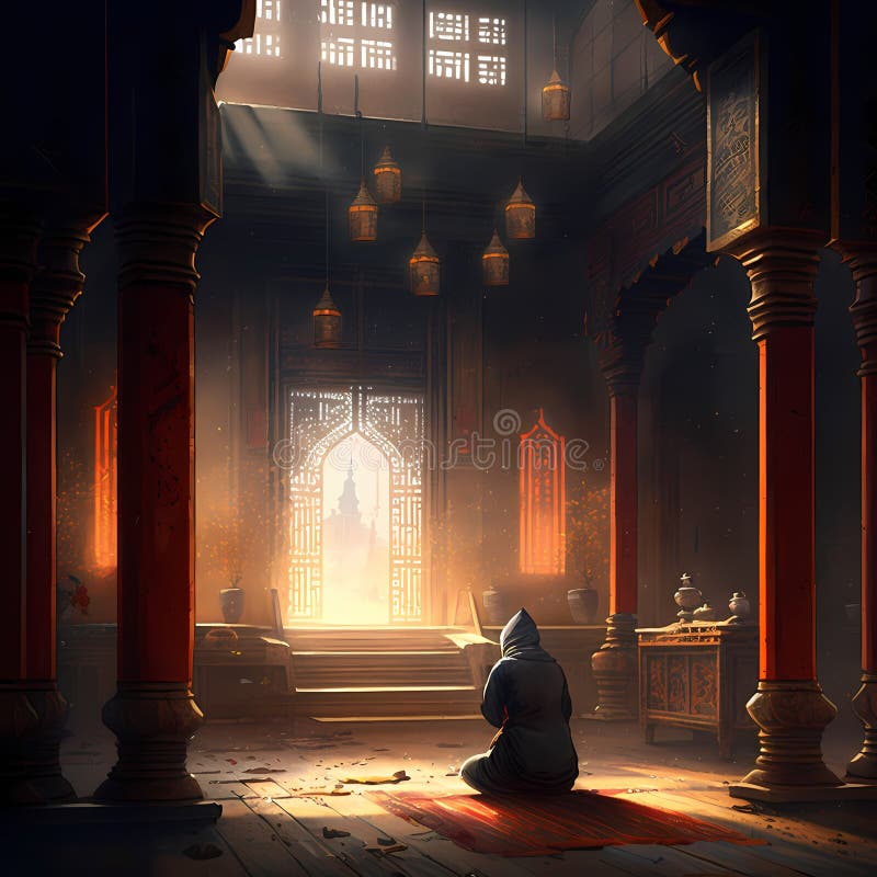 Prayer at China Mosque. Generative AI Stock Illustration - Illustration ...