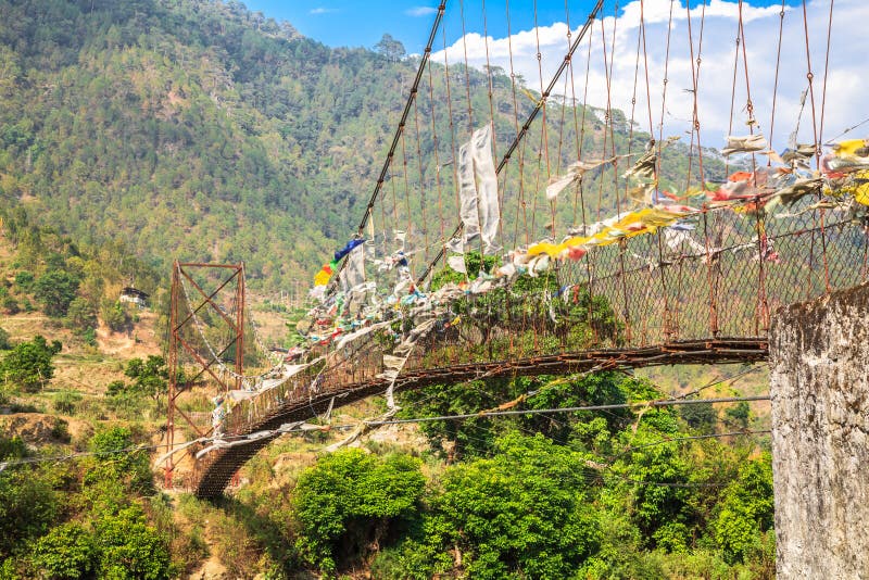 Prayer flag and the bridge stock photo. Image of river - 51263668