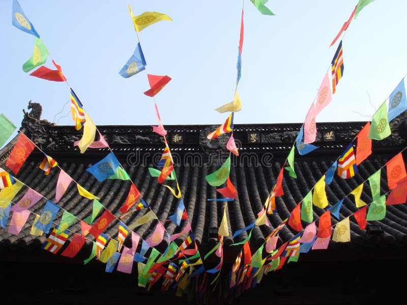 Prayer Flags on Chinese Temple Stock Image - Image of architecture ...