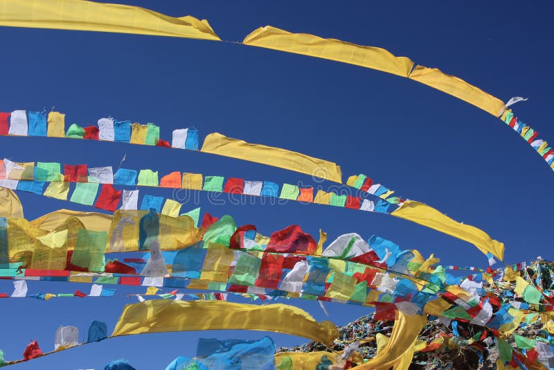 Long narrow flag in Tibet stock image. Image of blelieve - 18673091