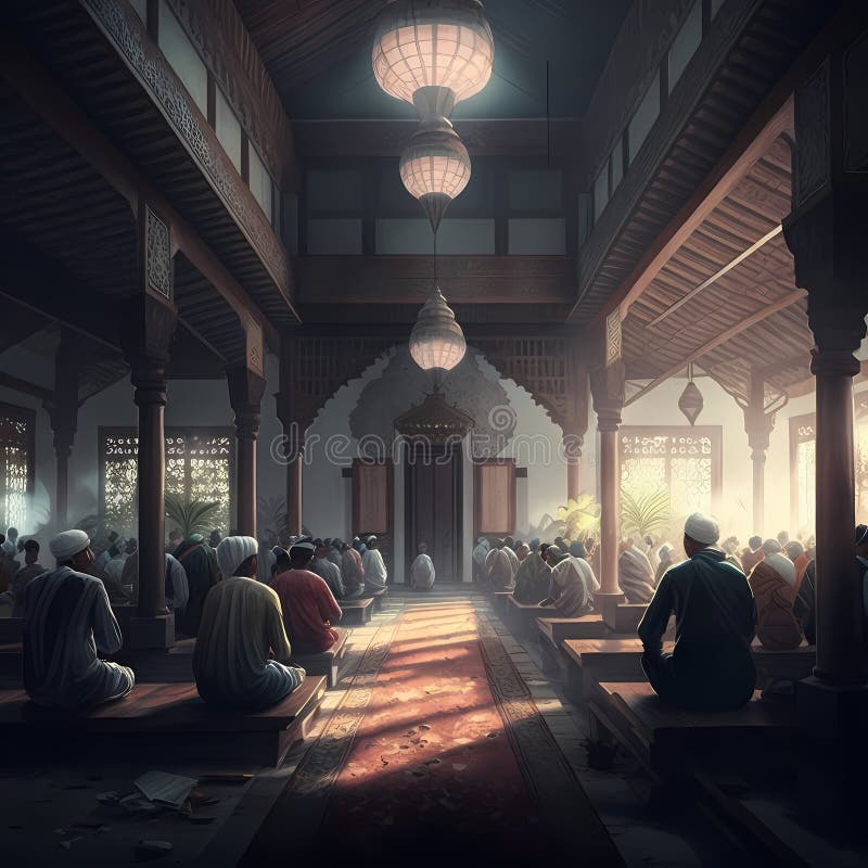 Prayer at Indonesian Mosque. Generative AI Stock Illustration ...