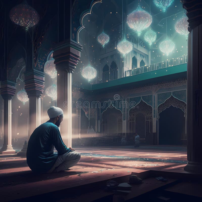 Prayer at Indonesian Mosque. Generative AI Stock Illustration ...
