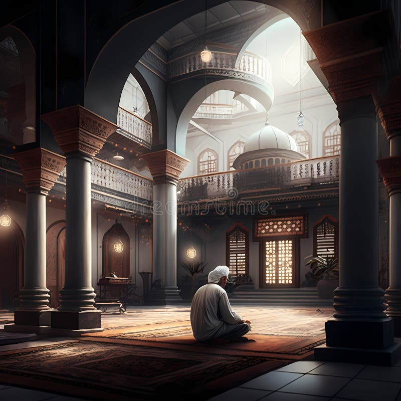 Prayer at Indonesian Mosque. Generative AI Stock Illustration ...