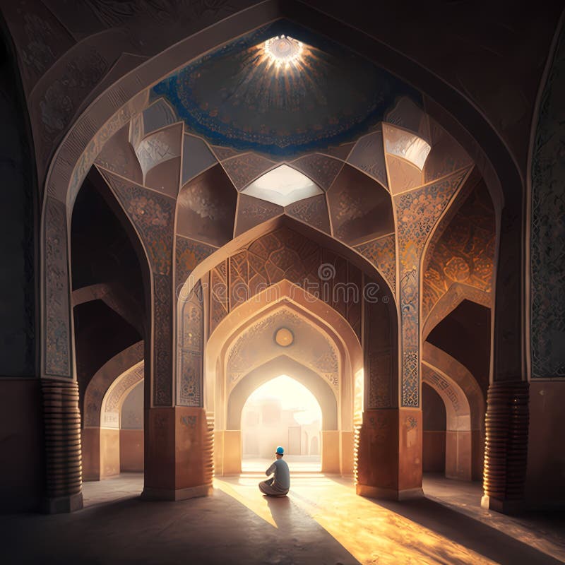 Prayer at Iran Mosque. Generative AI Stock Illustration - Illustration ...