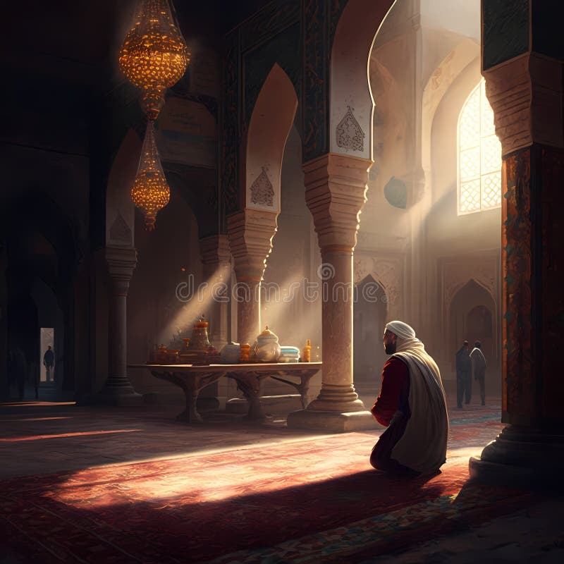 Prayer at Iraq Mosque. Generative AI Stock Illustration - Illustration ...