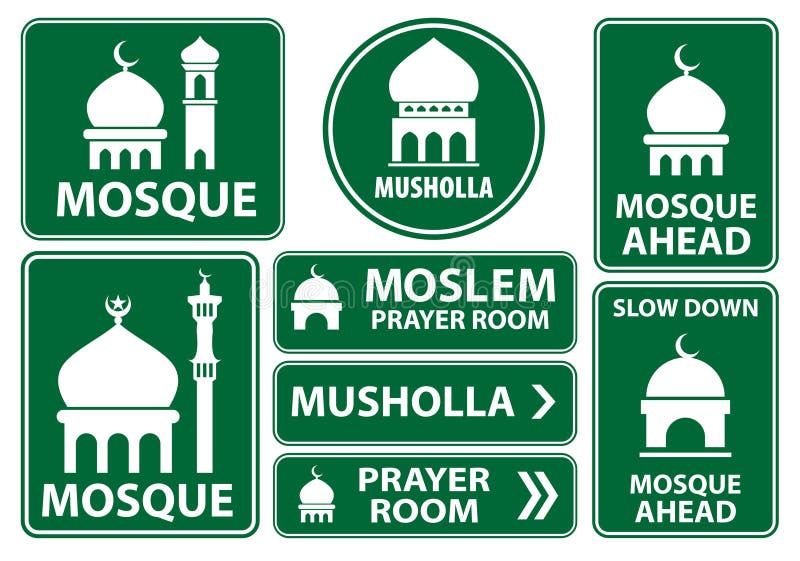 Set of Mosque Icon or Prayer Room Sign Isolated. 3D Illustration. Stock ...