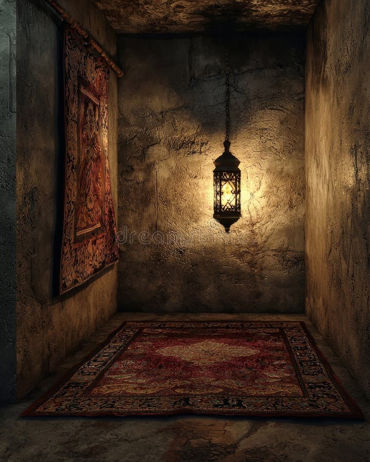Prayer Rug in Quiet Corner Lit by Lantern Stock Illustration ...