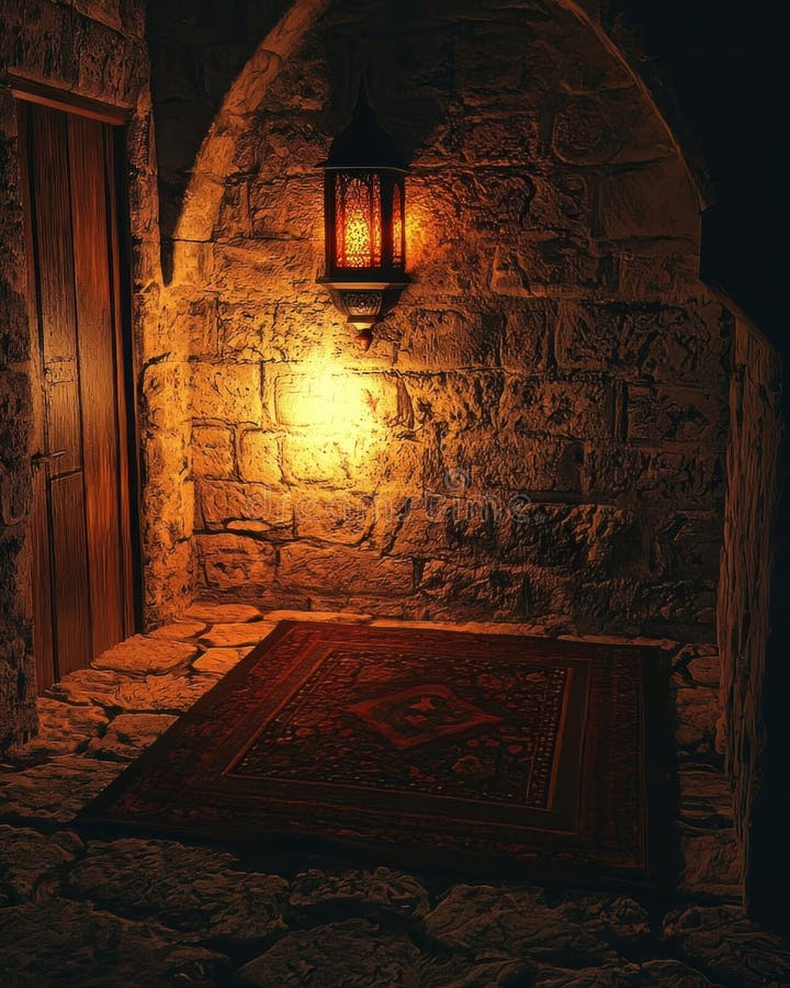Prayer Rug in Quiet Corner Lit by Lantern Stock Illustration ...