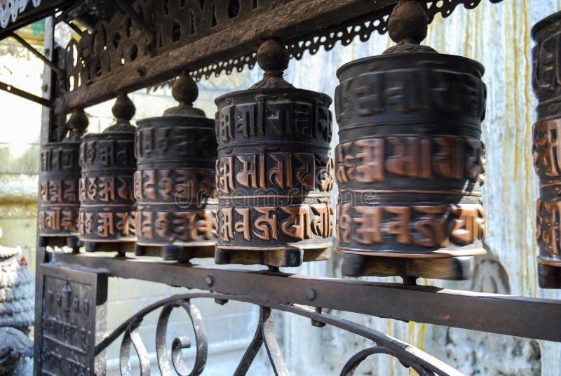 Prayer Wheels in Buddha Temple, Nepal Stock Photo - Image of mantra ...