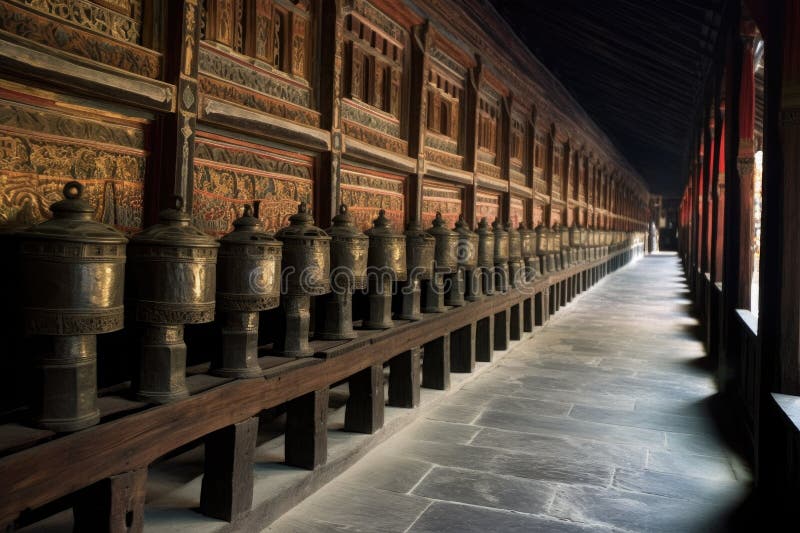 Prayer Wheels Spinning in a Row at a Temple Stock Illustration ...
