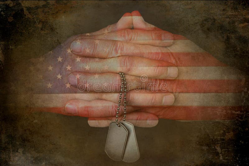 Praying American Flag Hands with Military Dog Tags Stock Photo - Image ...