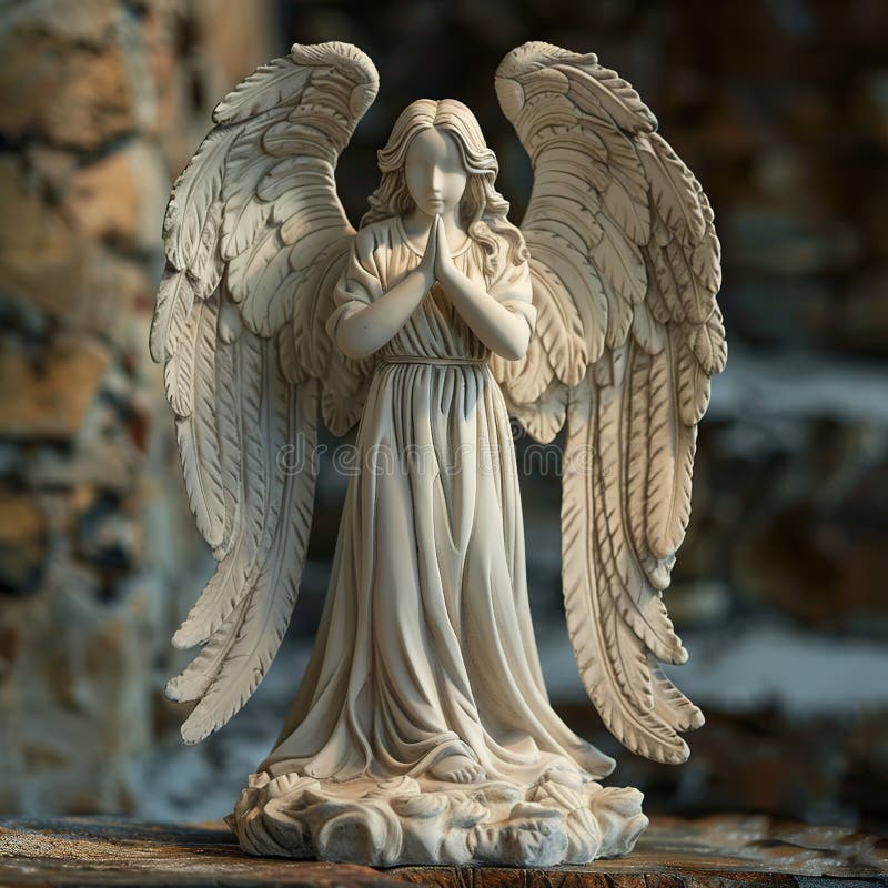 Praying Angel Statue with Large Wings, Serene Expression, Detailed ...