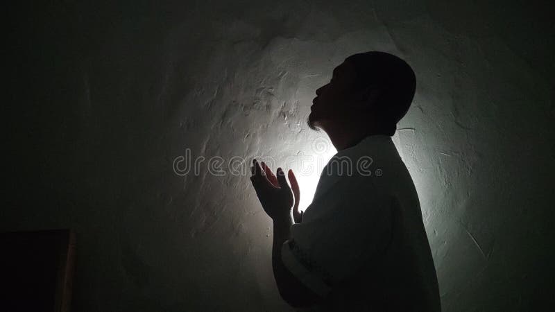 Praying in a dark my room stock image. Image of muslim - 225908965