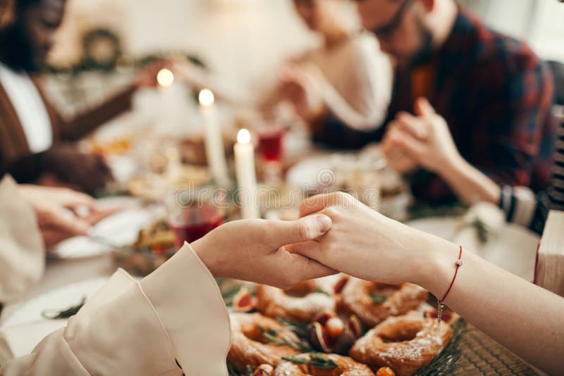 People Praying at Dinner stock image. Image of dining - 199979105