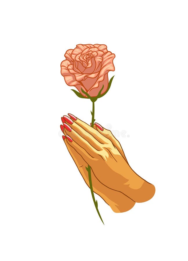Praying Female Hand Holding a Rose Vintage Stock Vector - Illustration ...