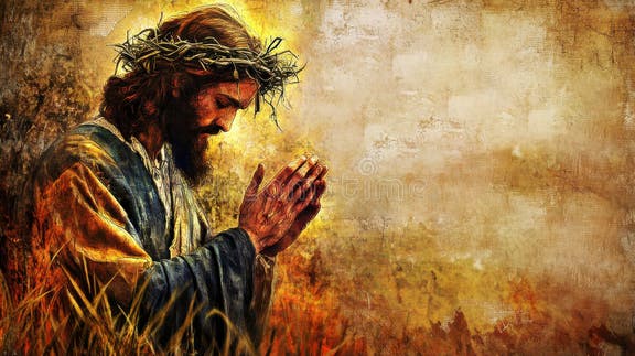 Praying Figure in Warm Light. Stock Illustration - Illustration of ...