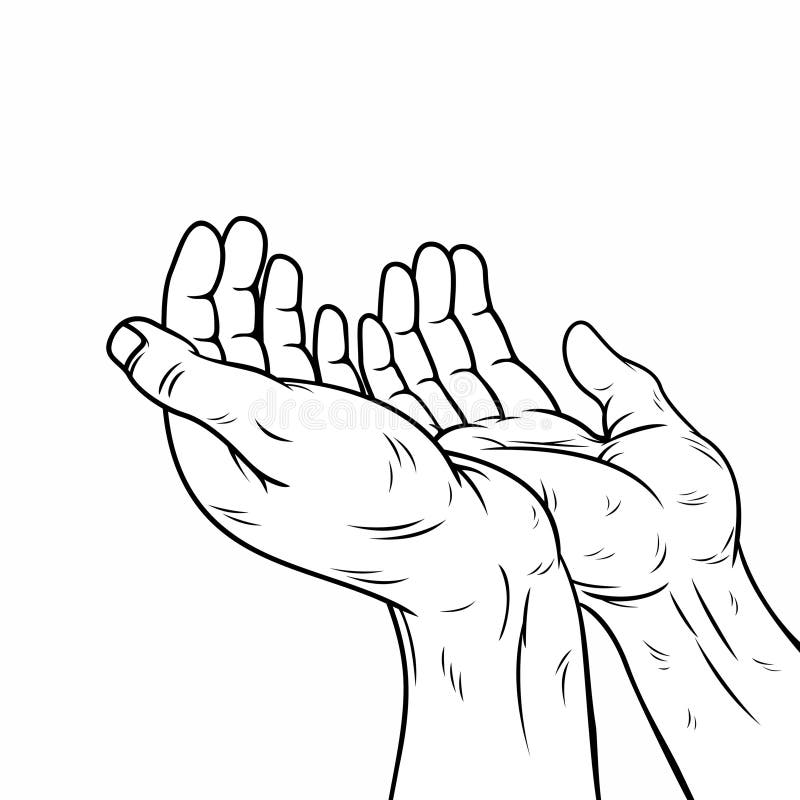 Praying Hand Gesture in Flat Solid Line Style Isolated on White ...