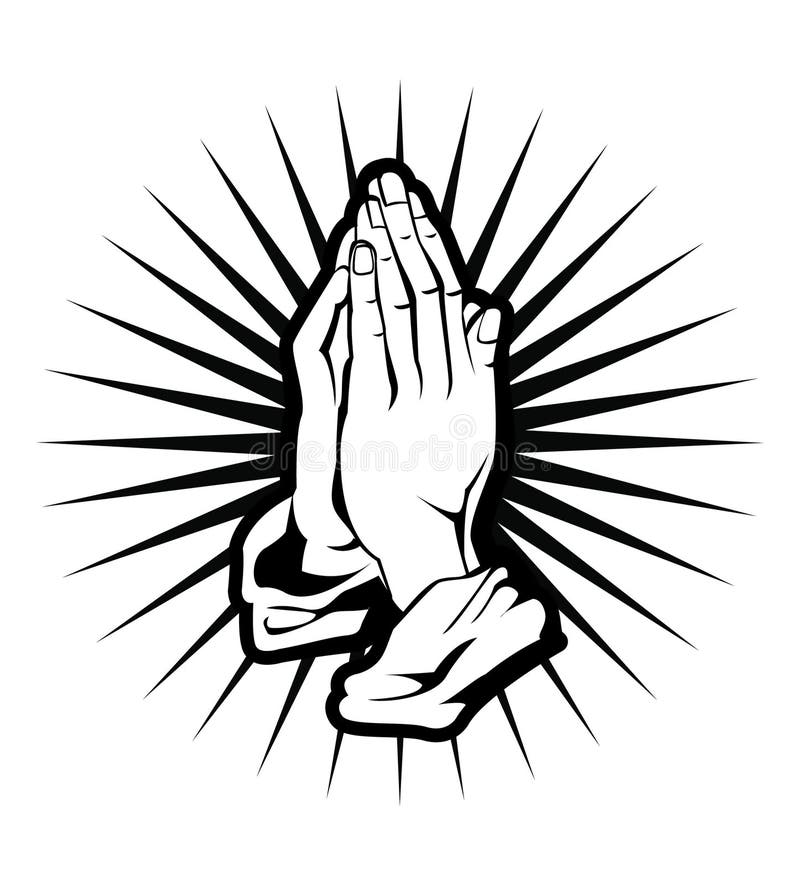 Praying Hand Gesture Black and White Illustration Design Stock Vector ...