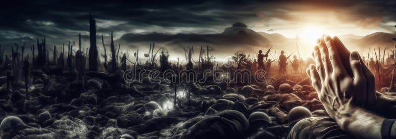 Praying Hands on Battle Field Stock Illustration - Illustration of pray ...