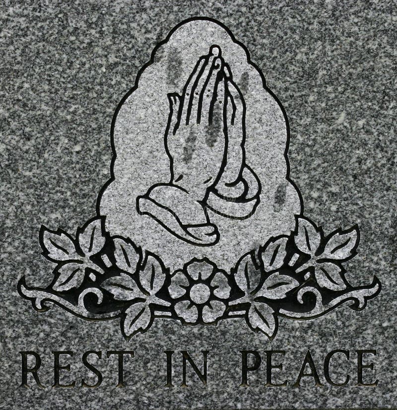 Praying Hands Etching with Rest in Peace Inscription Stock Photo ...