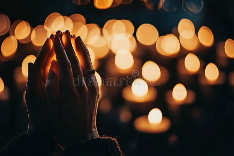 Praying Hands Illuminated by Candlelight Create a Serene Atmosphere ...