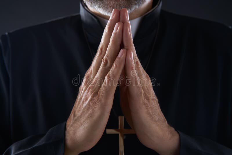 Praying Hands Priest Portrait of Male Stock Image - Image of church ...