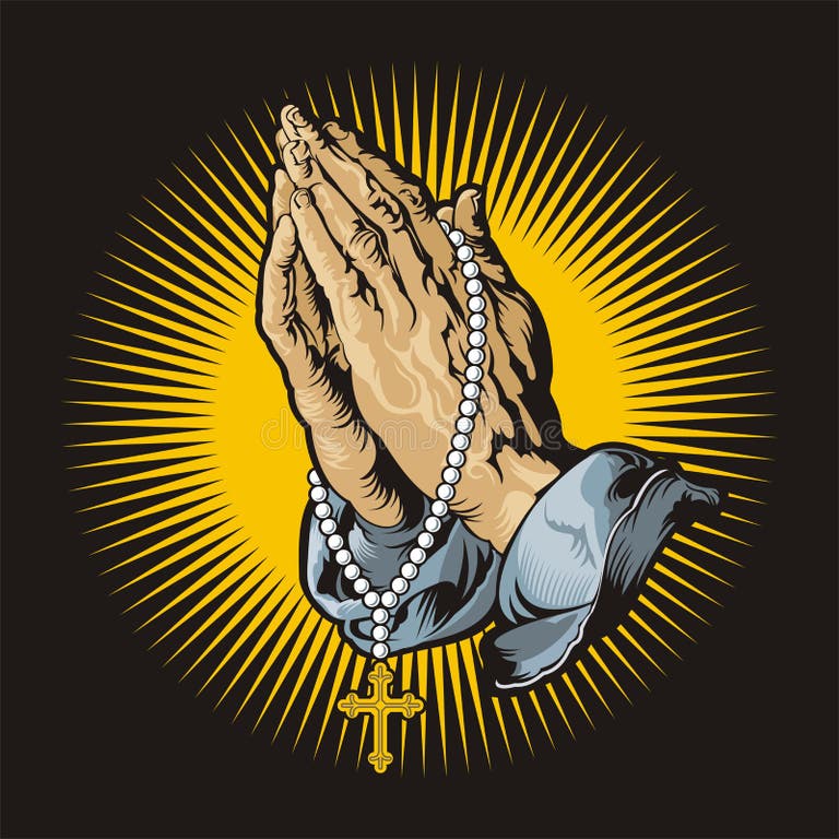 Praying Hands with Rosary and Shining Stock Vector - Illustration of ...