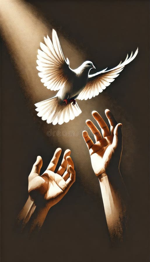 Praying Hands with White Dove on Dark Background. Christian Concept ...