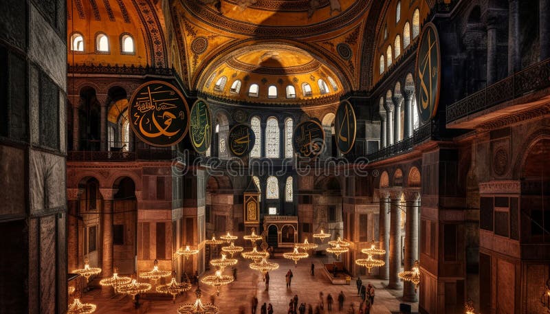 Praying Inside Illuminated Ancient Basilica at Night Generated by AI ...