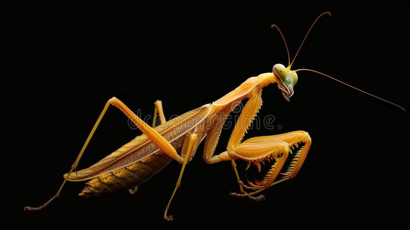 Praying Mantis on Black Background Stock Illustration - Illustration of ...