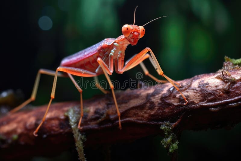 Praying Mantis in a Defensive Pose on a Branch Stock Illustration ...