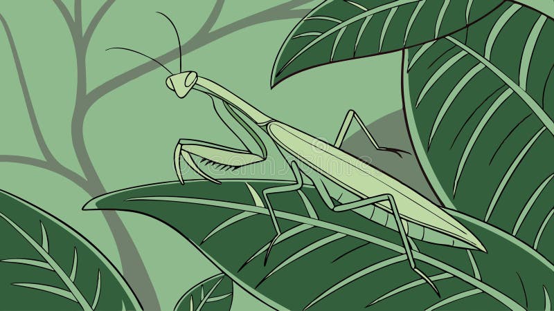 Praying Mantis on Leaf. Insect and Nature Study. Vector Design Generative AI Stock Illustration ...