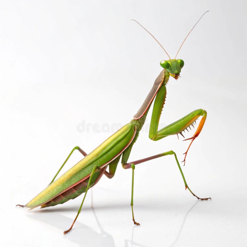 Praying Mantis Standing Tall on a White Background in a Studio Setting. Stock Image - Image of ...