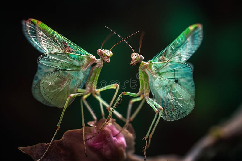 Generative Ai Illustration of a Pair of Praying Mantis Stock ...