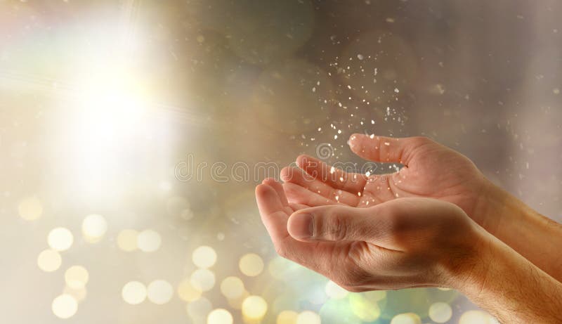 Praying Religious Hands Concept with Glitters and Lights Background ...