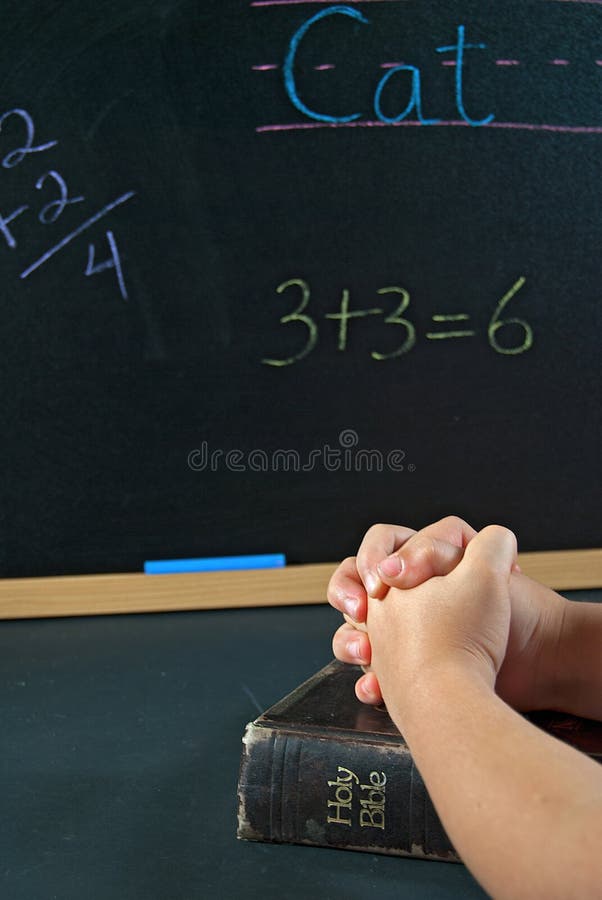 Praying Child S Hands in School with Chalkboard Stock Image - Image of ...